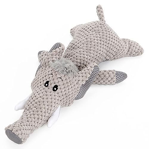 DomKim Plush Squeaky Dog Toy for Small/Medium Dogs,Soft Durable Interactive Dog Toys for Teething Relieve Anxiety, Stuffed Soft Durable Chew Toys Ggressive Chewers Grey(Elephant)