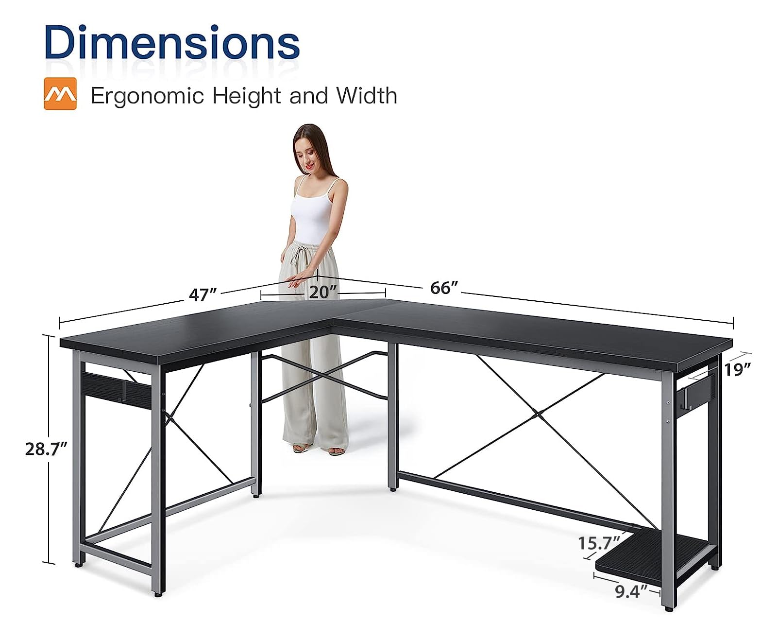 Coleshome 66" L Shaped Gaming Desk, Corner Computer Desk, Sturdy Home Office Computer Table, Writing Desk, Larger Gaming Desk Workstation, Black