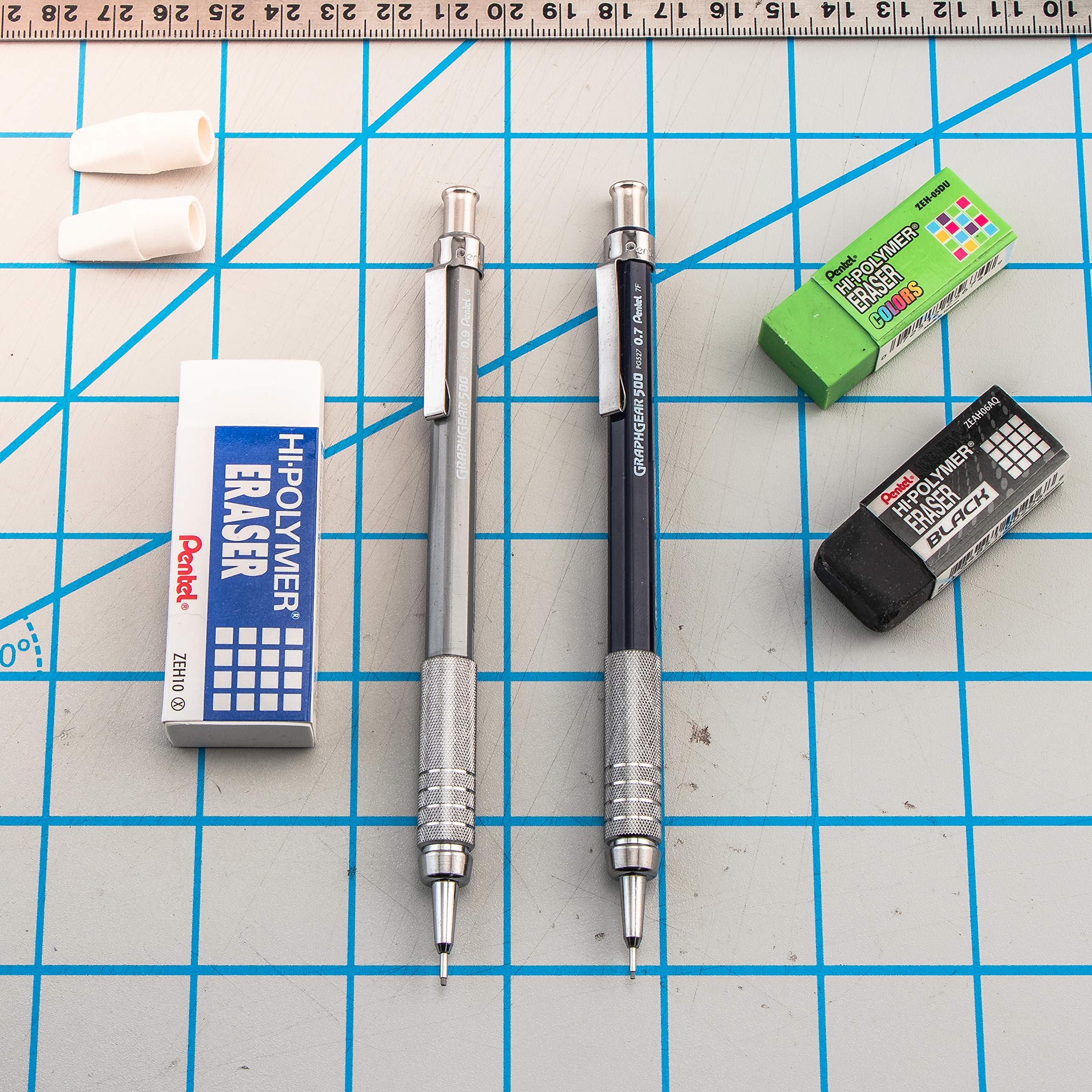 Pentel Graph Gear 500 Automatic Drafting Pencil with Lead and Mini Eraser, 0.5 mm (PG525LEBP),Black,1 Pack w/ Lead & Eraser