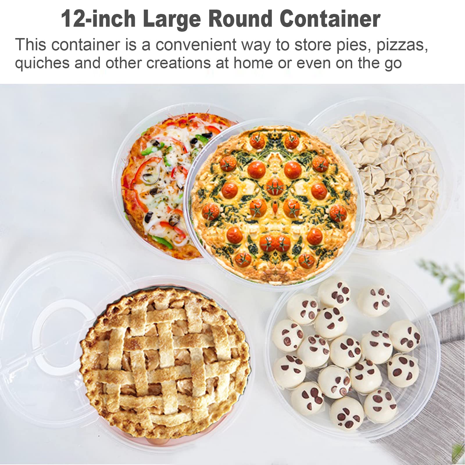 12inch 2 Pack Food Storage Container with Lid and Handle, Reusable 2 Compartments Pizza Slice Storage Container, Round Pie Carrier Leftover Pizza Keeper for Food Cake Cheesecake Tortilla Pastry