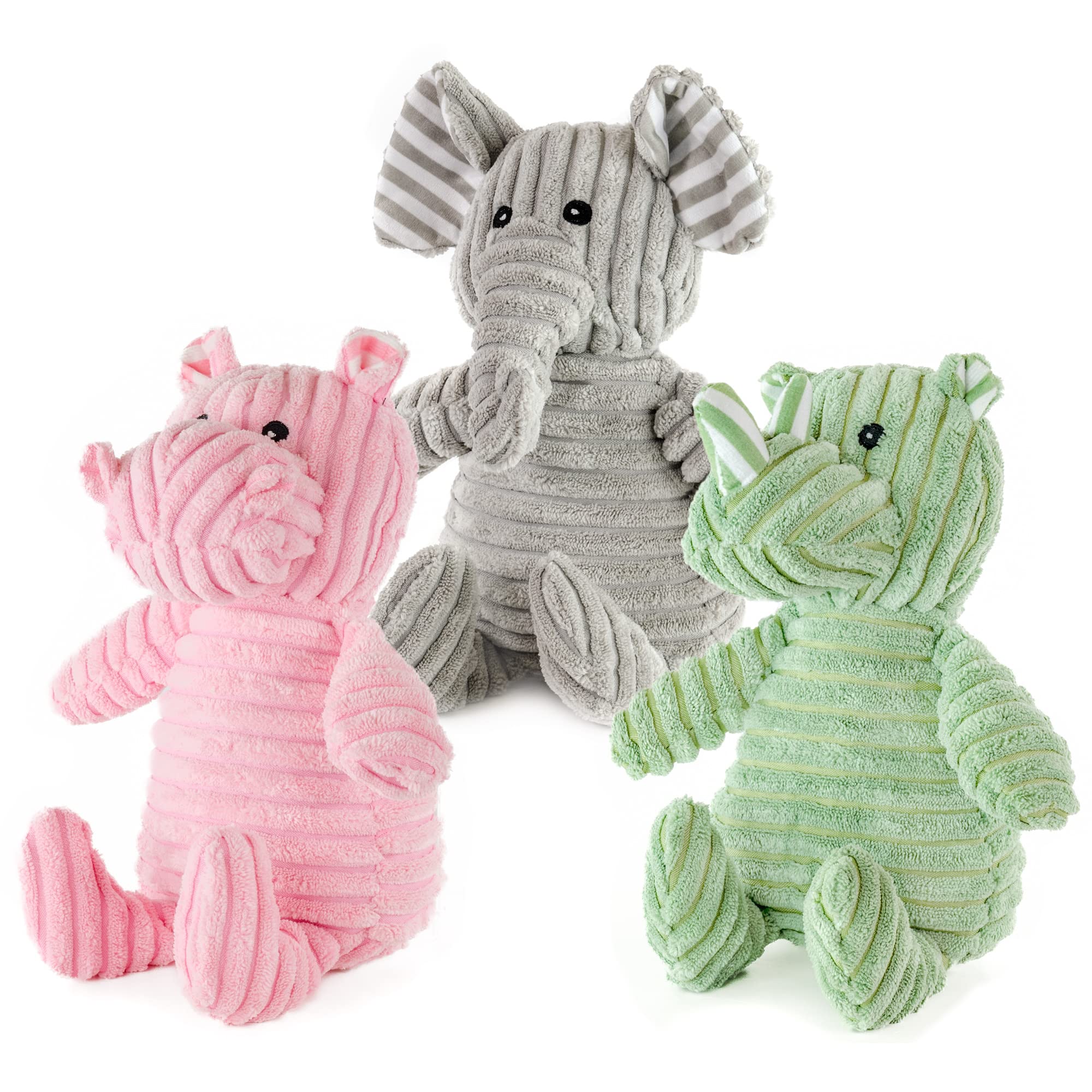 Giftable World Dog, Safari and Bug Pet Plush Toy with Squeaker (Rhino, Hippo, Elephant)