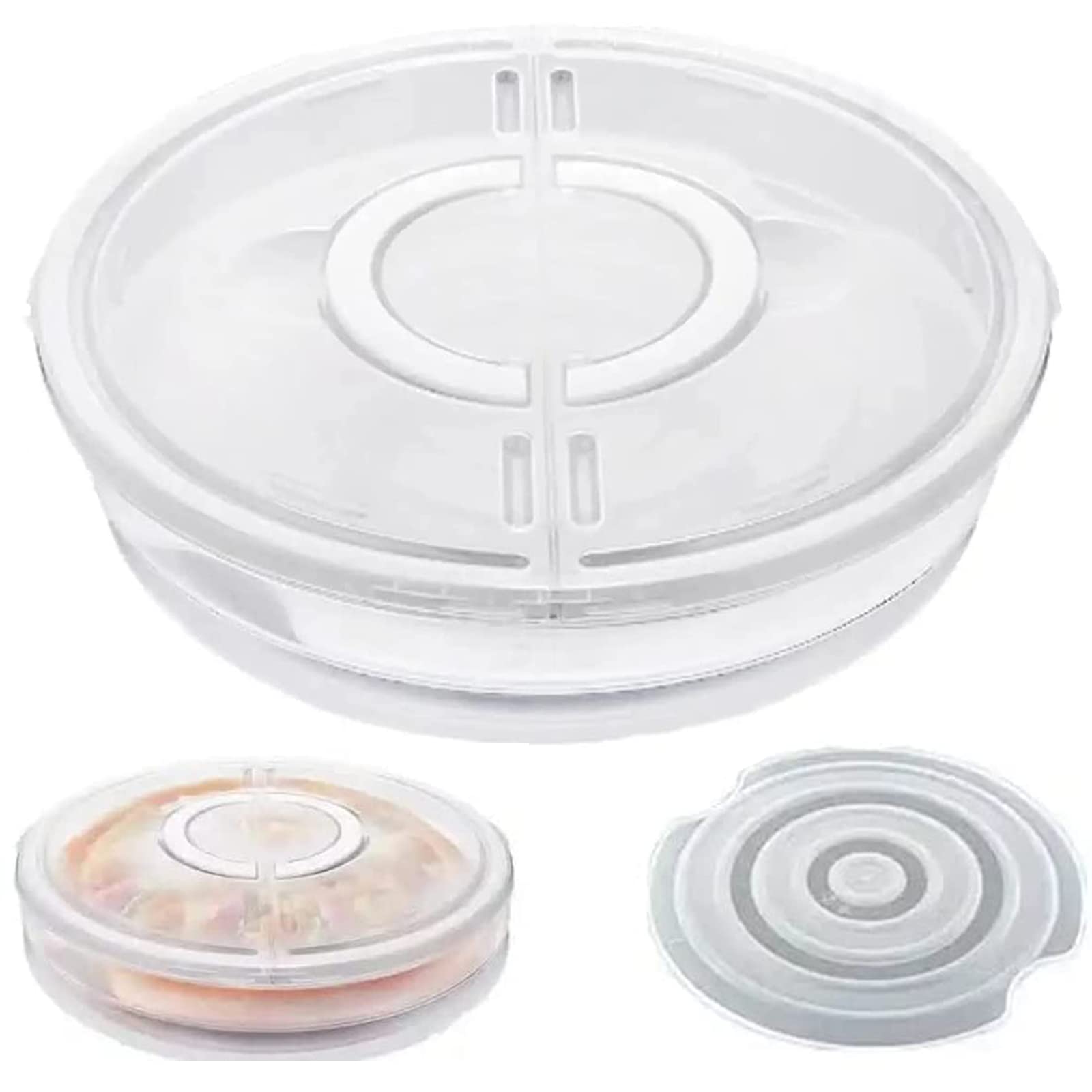 12inch 2 Pack Food Storage Container with Lid and Handle, Reusable 2 Compartments Pizza Slice Storage Container, Round Pie Carrier Leftover Pizza Keeper for Food Cake Cheesecake Tortilla Pastry