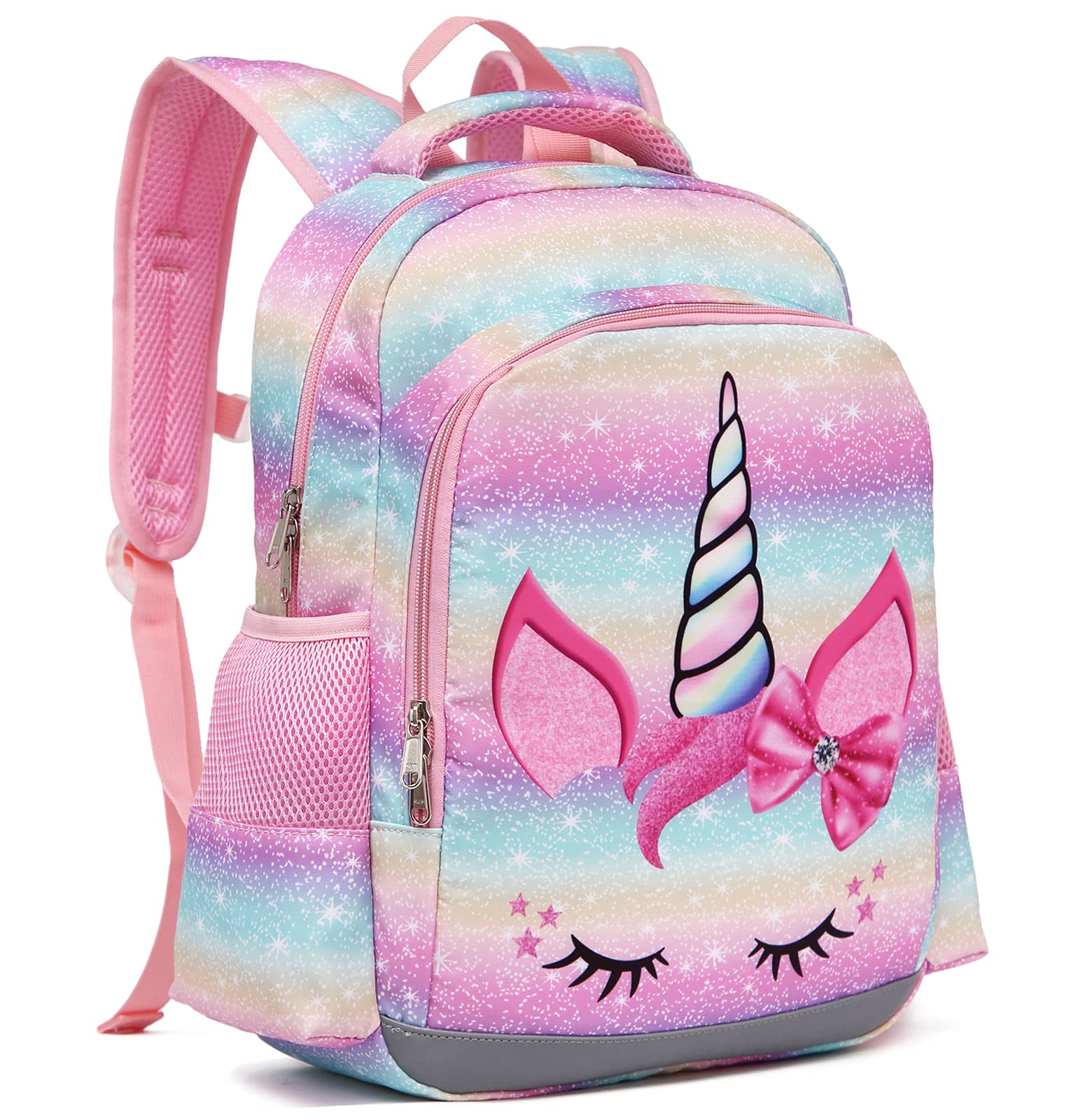 JIANYA Kids Backpack for School Girls Backpack Lunch Box Set Unicorn Preschool Kindergarten Bookbag with Chest Strap