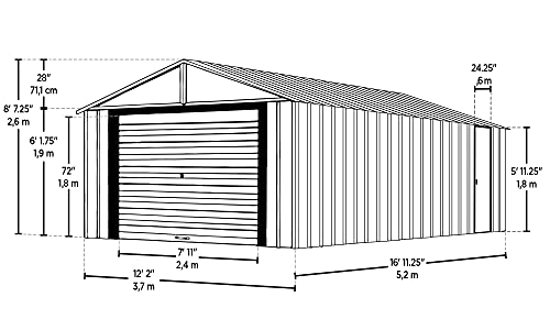 Arrow Shed 12' x 17' Murryhill Garage Galvanized Steel Extra Tall Walls Prefabricated Shed Storage Building, 12' x 17', Flute Gray