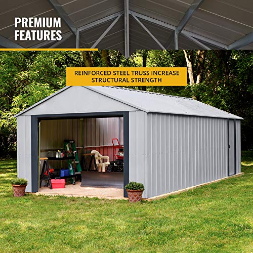 Arrow Shed 12' x 17' Murryhill Garage Galvanized Steel Extra Tall Walls Prefabricated Shed Storage Building, 12' x 17', Flute Gray
