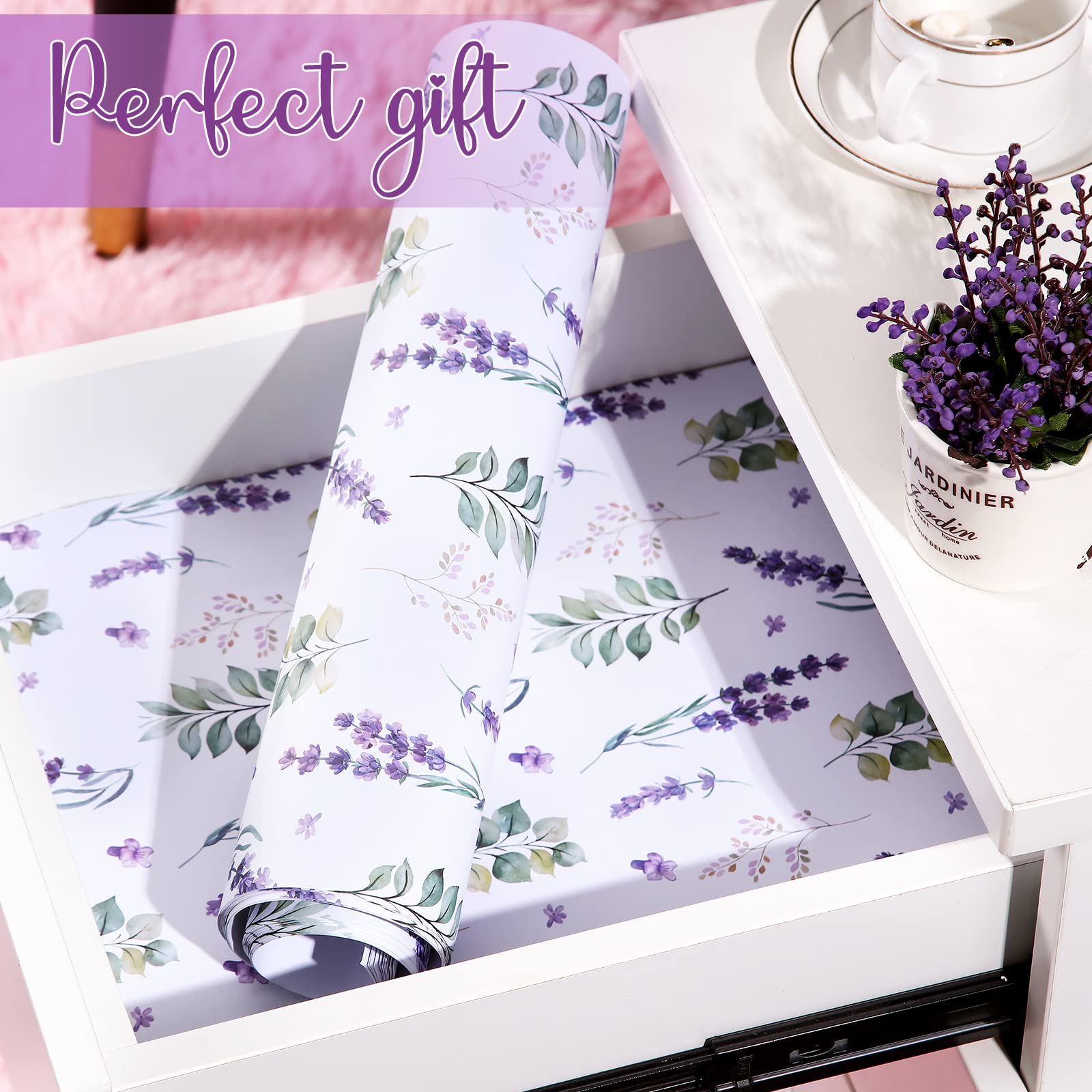 20 Drawer Liners for Dresser Lavender Scented Drawer Liners Drawer Paper Liner Non Adhesive Scented Liners for Drawers Fragrant Drawer Liners for Home Shelf Closet, 14 x 19.5 Inches (Lavender)