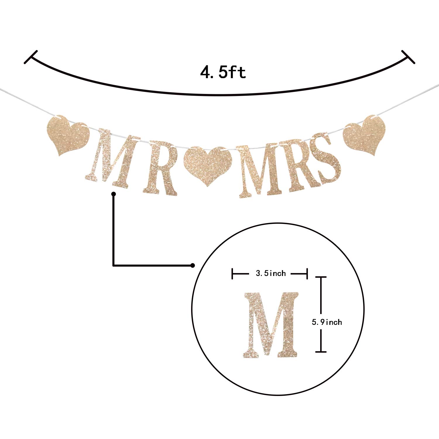 Champagne Gold Glittery MR and MRS Banner - MR & MRS Banner for Bridal Shower, Wedding, Engagement, Anniversary Party Supplies
