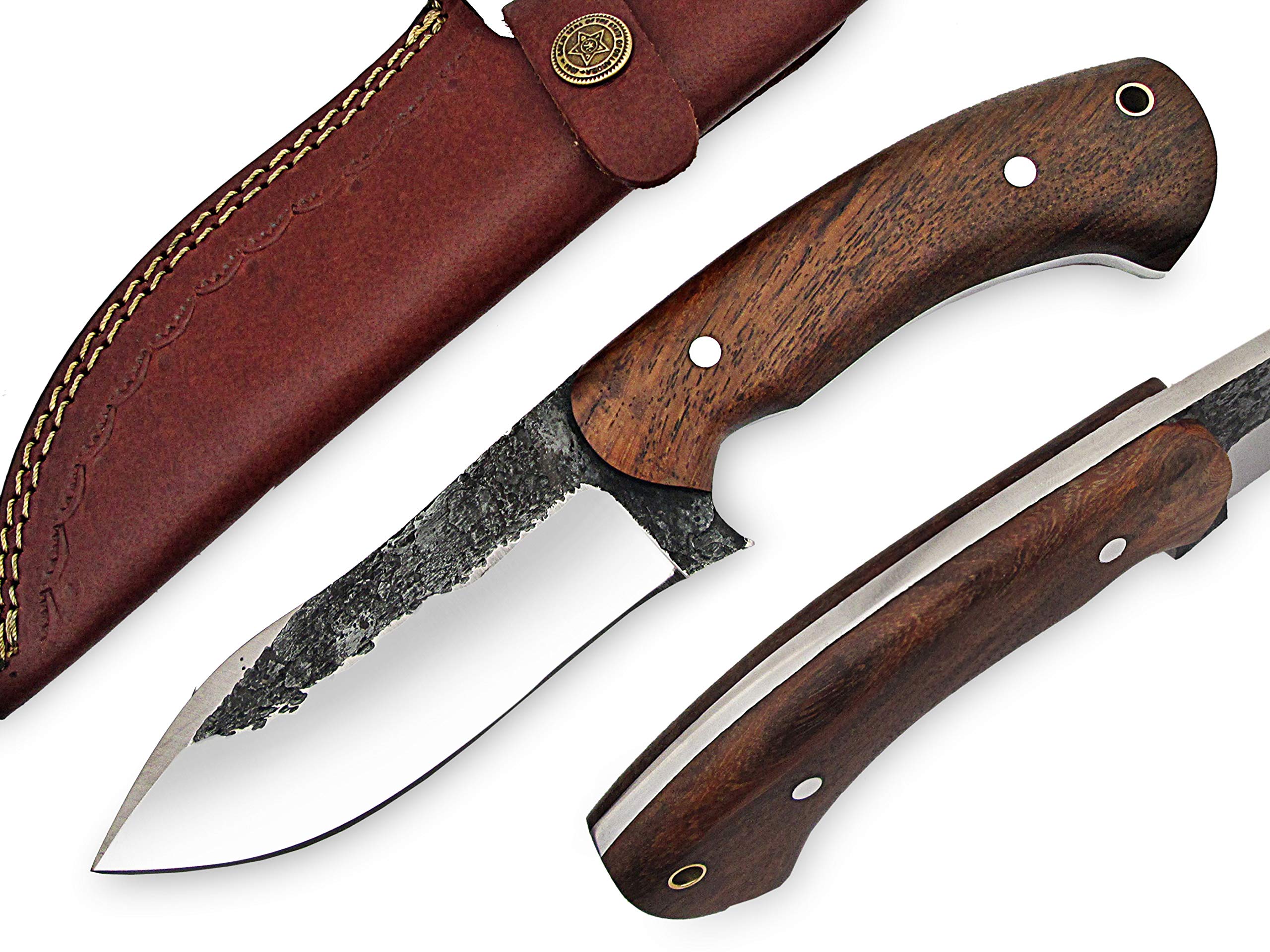 HotSteel Handmade Full Tang Carbon Steel Fixed Blade knife - Bushcraft Knife - Fixed Blade Hunting Knife - Camping Bushcraft Knives - Outdoor Full Tang Knife - Camping Knives - Survival Tactical Knife - Utility Knife With Real Leather Sheath