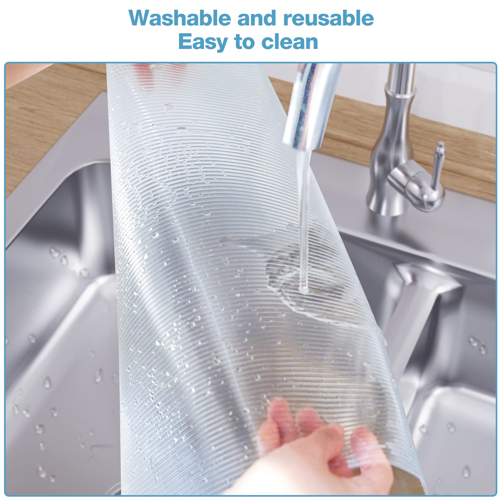 Puricon Non-Adhesive Shelf Liner, Non-Slip Clear Plastic Ribbed Liners for Refrigerator Pantry Cabinet Closet Drawer Desks Shelves Storage, BPA Free -12 Inch x 10 FT