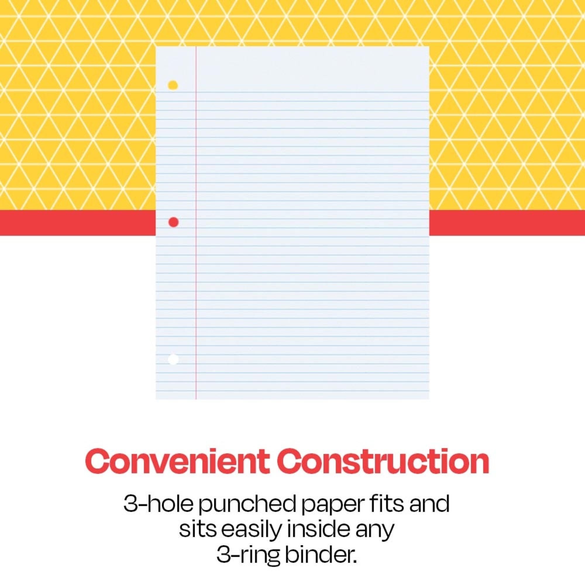 School Smart 3-Hole Punched Filler Paper w/Red Margin, 8-1/2 x 11 Inches, College Ruled, 200 Sheets, White