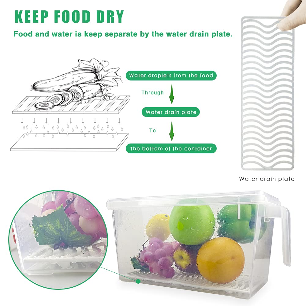 Produce Saver Containers for Refrigerator - 4.5L x 3 SILIVO FreshWorks Stackable Fruit Storage Containers for Fridge, Vegetable Storage Containers with Drain Tray Keep Fresh for Veggie, Fruit, Lettuce and Salad