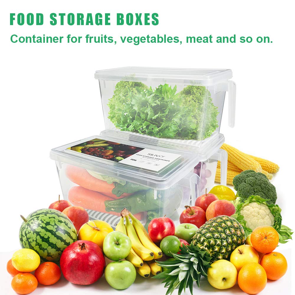 Produce Saver Containers for Refrigerator - 4.5L x 3 SILIVO FreshWorks Stackable Fruit Storage Containers for Fridge, Vegetable Storage Containers with Drain Tray Keep Fresh for Veggie, Fruit, Lettuce and Salad