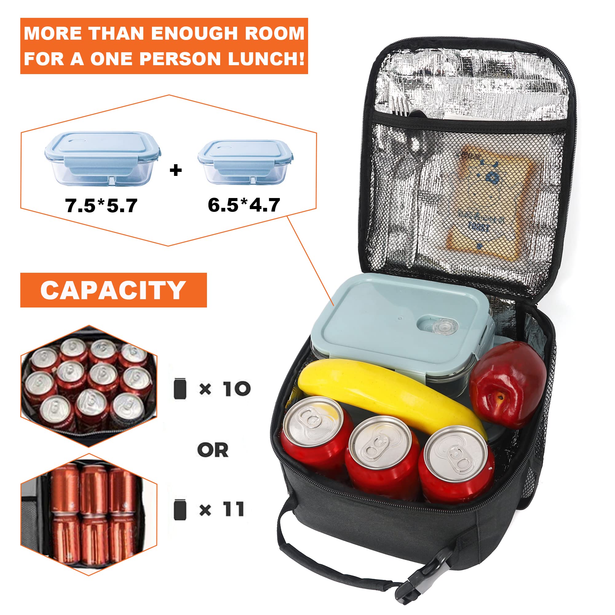 Femuar Lunch Box for Men Women Adults Small Lunch Bag for Office Work School - Reusable Portable Lunchbox, Black