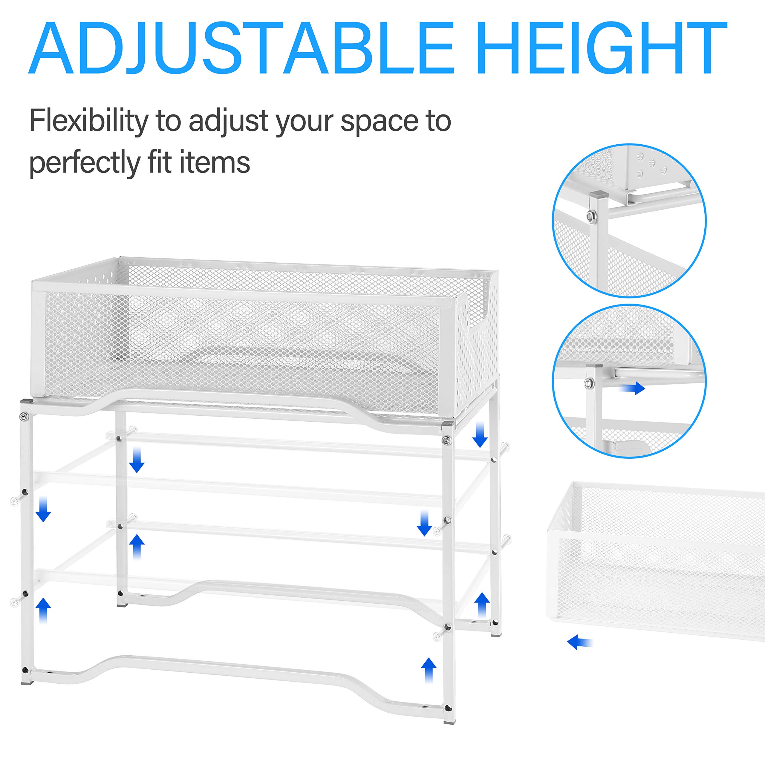 Simple Trending 2 Pack Stackable 2-Tier Under Sink Cabinet Organizer with Sliding Storage Drawer, White