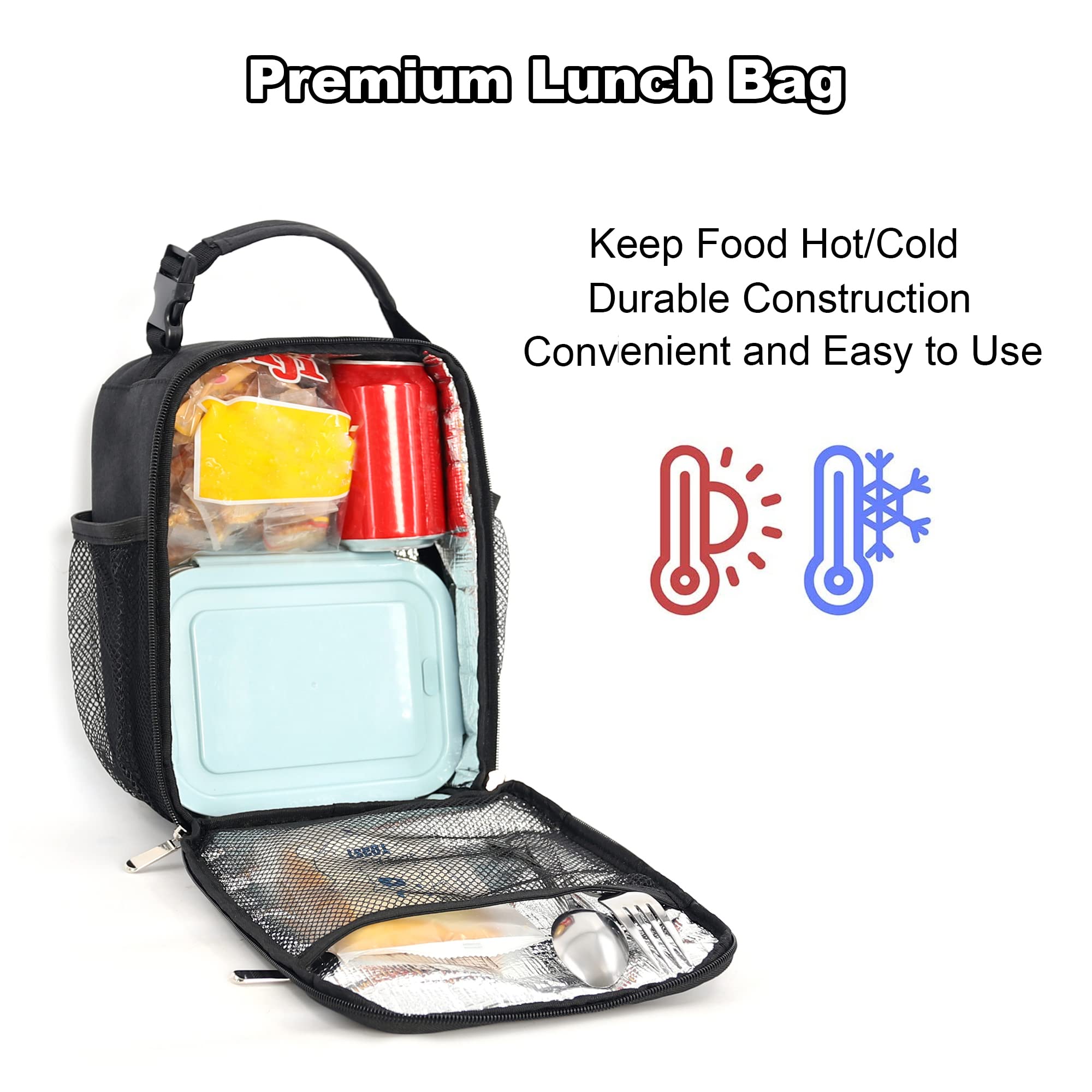 Femuar Lunch Box for Men Women Adults Small Lunch Bag for Office Work School - Reusable Portable Lunchbox, Black