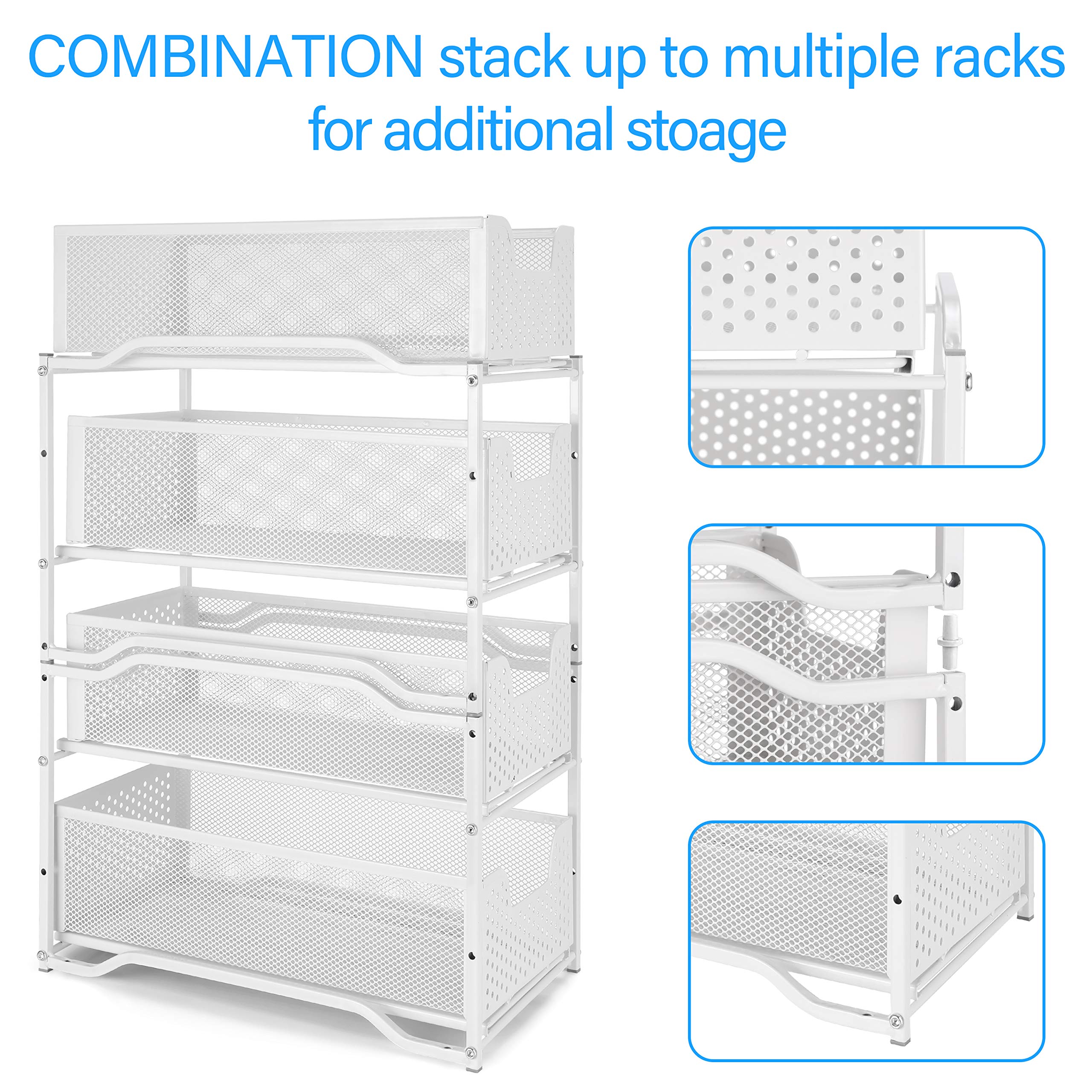 Simple Trending 2 Pack Stackable 2-Tier Under Sink Cabinet Organizer with Sliding Storage Drawer, White