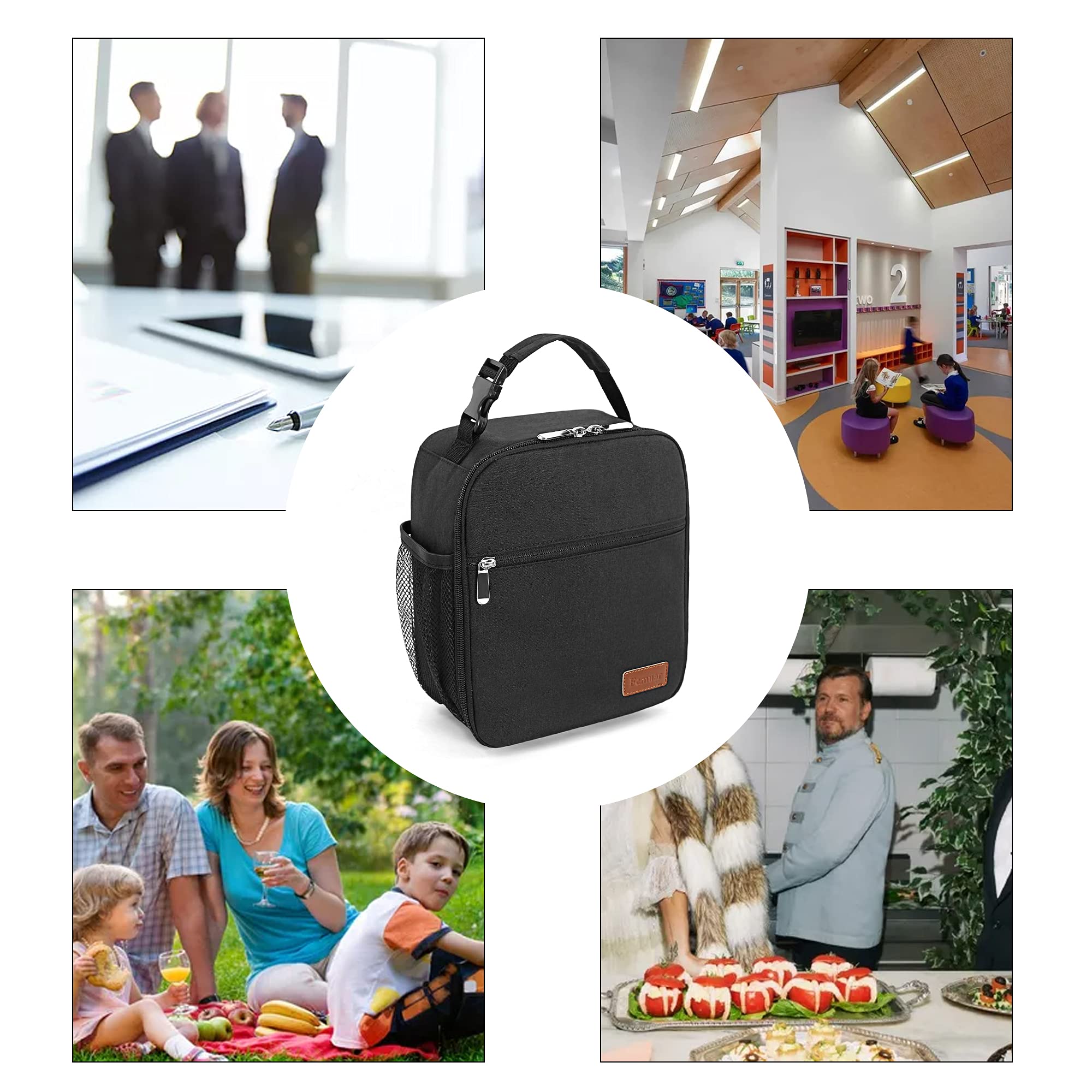 Femuar Lunch Box for Men Women Adults Small Lunch Bag for Office Work School - Reusable Portable Lunchbox, Black