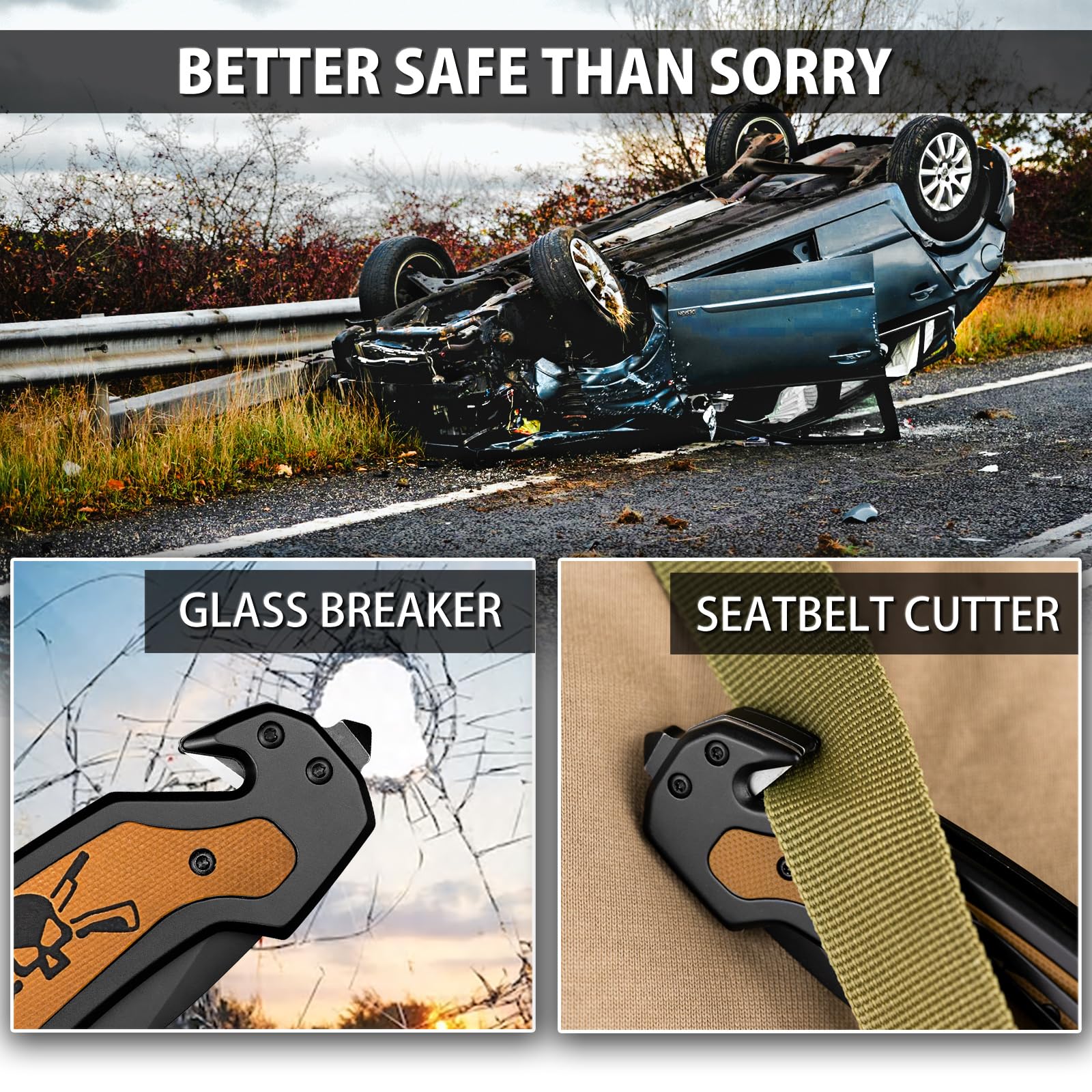 NedFoss Knifes Pocket Knives for Men, Folding Pocket Knife with Glass Breaker, Seatbelt Cutter, G10 Handle, Thumb Stud for Emergency Rescue, Household, Workshop (FA18)