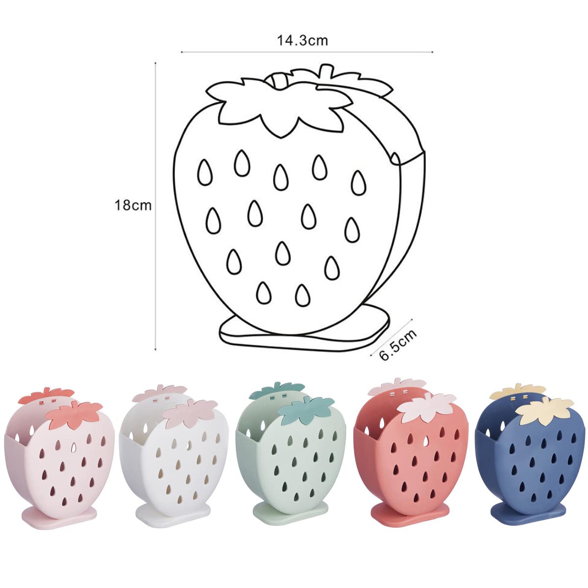 Hoshen Household Tableware /kitchenware Storage Cage, Kitchen Standing Chopstick Cage, Double-Compartment Drain Chopstick Cage,Strawberry Shape,Dark Blue