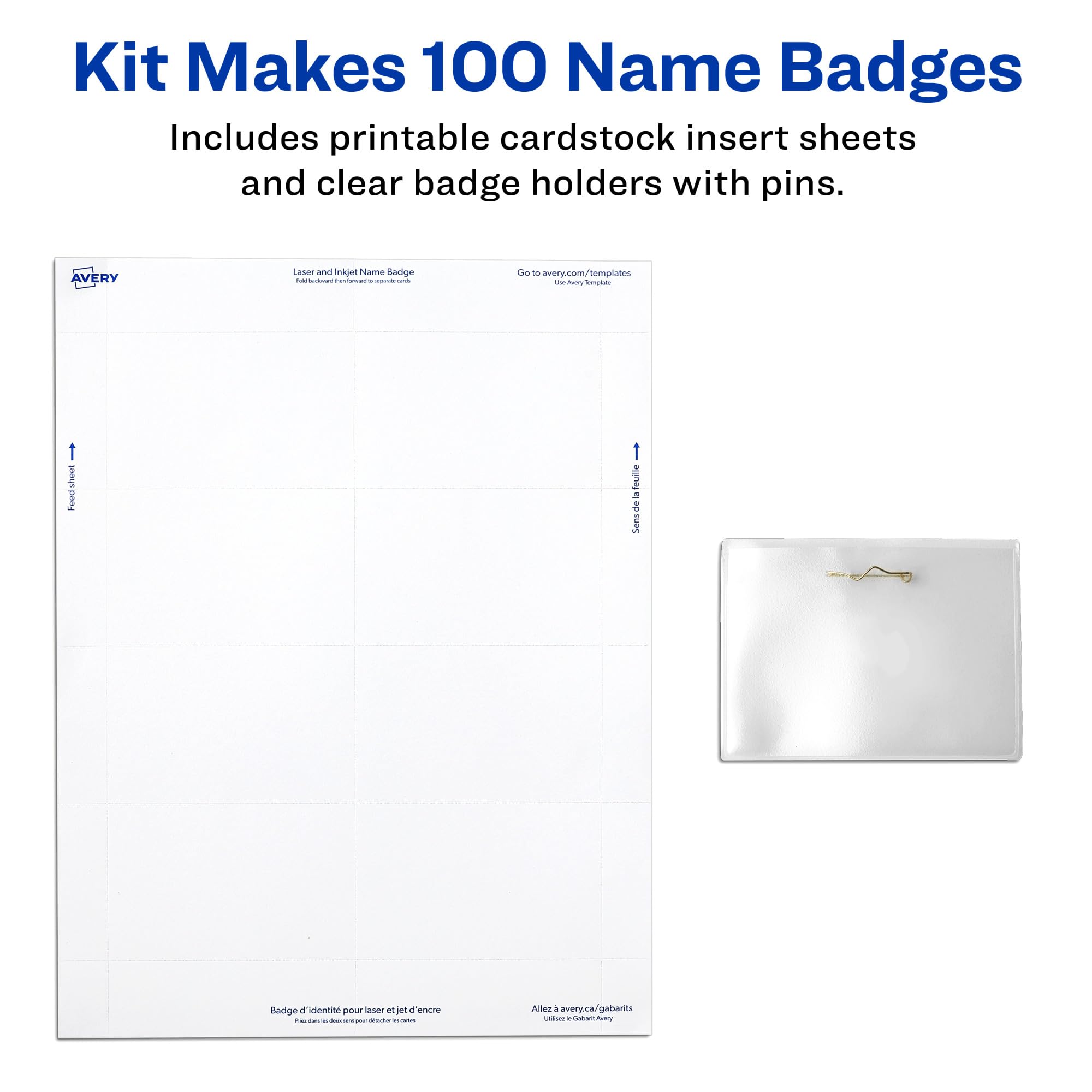 Avery Pin Style Top-Loading Name Badges, 2.25 x 3.5 Inches, White, Box of 100 (74549)