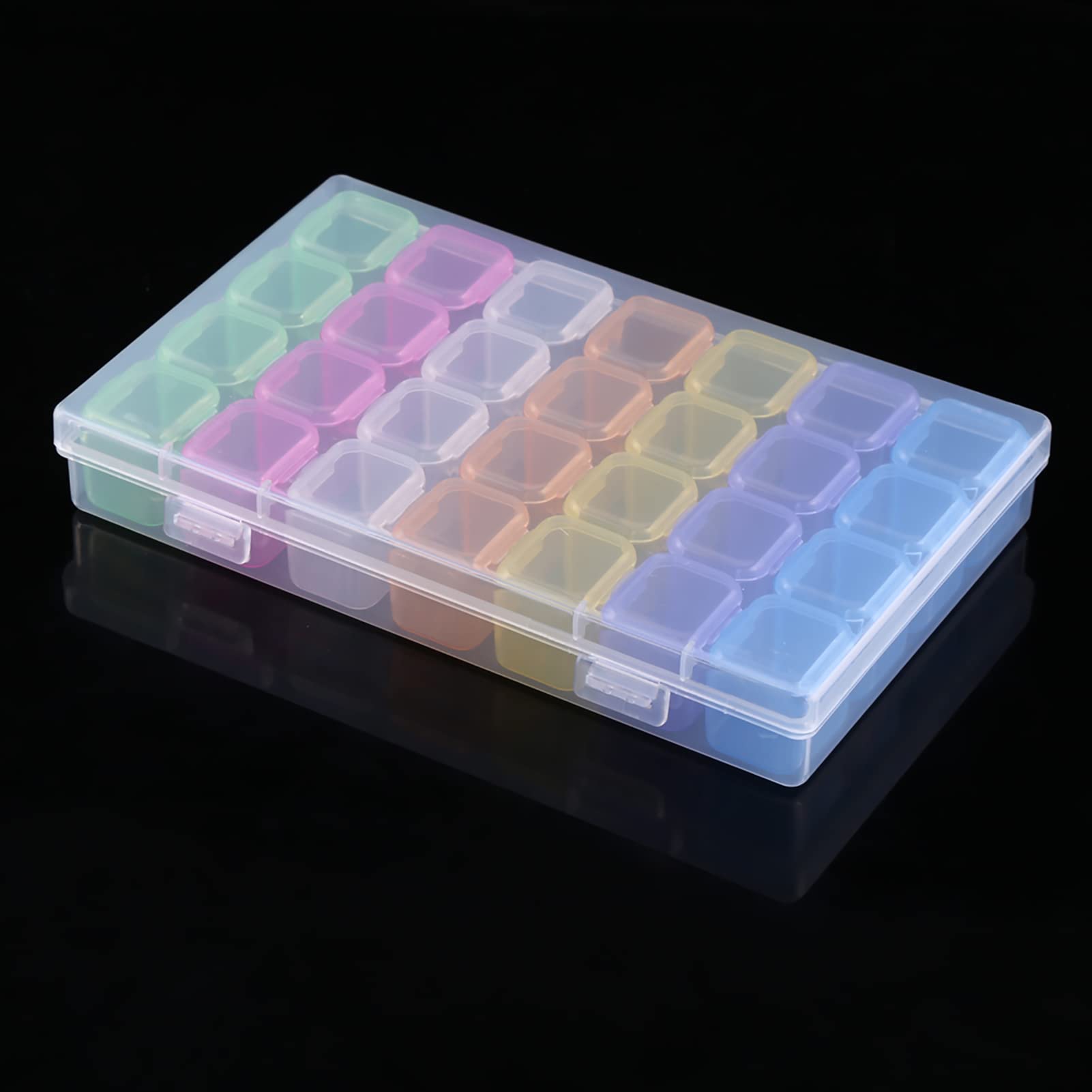 Hilitand Diamond Embroidery Box, 28 Grids Plastic Transparent Storage Box Nail Art Rhinestone Jewelry Beads Display 7 Color Case Organizer