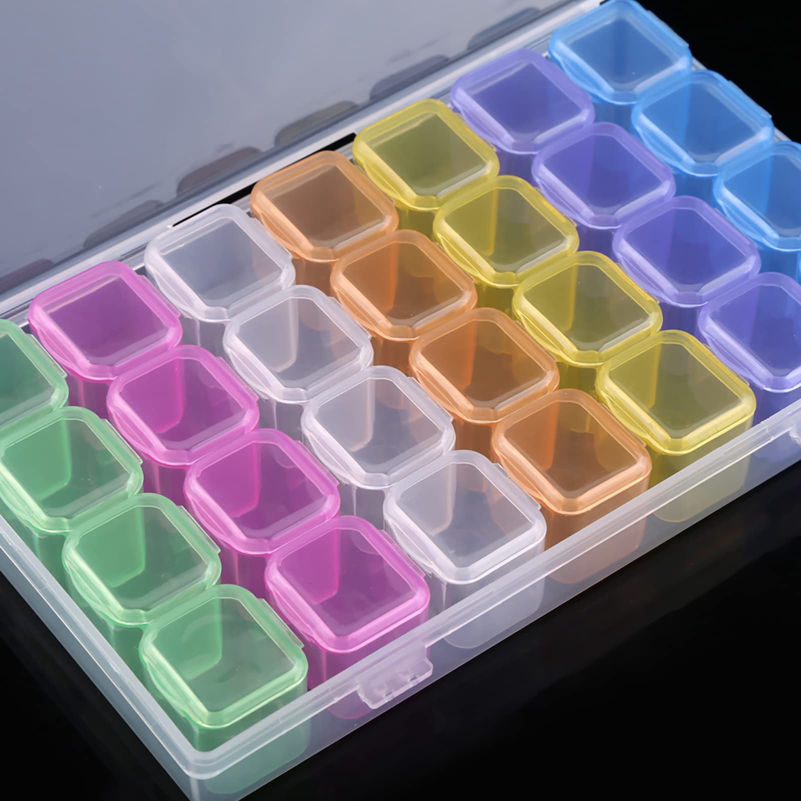 Hilitand Diamond Embroidery Box, 28 Grids Plastic Transparent Storage Box Nail Art Rhinestone Jewelry Beads Display 7 Color Case Organizer