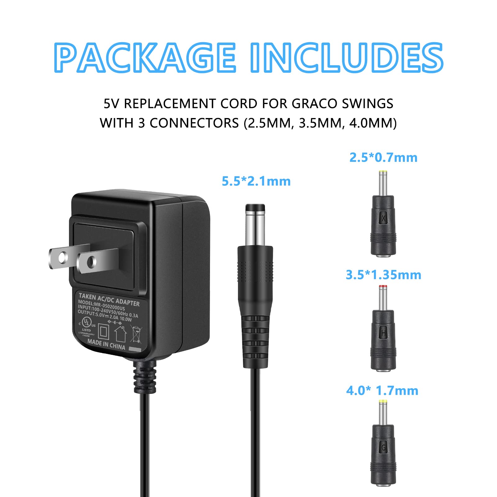 5V Replacement Cord for Graco Swing, Simple Swing, Glider LX, Glider Petite LX, Glider Elite, Glider Premier, Sweetpeace, Sweet Snuggle, DuetConnect LX, DuetSoothe (8.2FT)