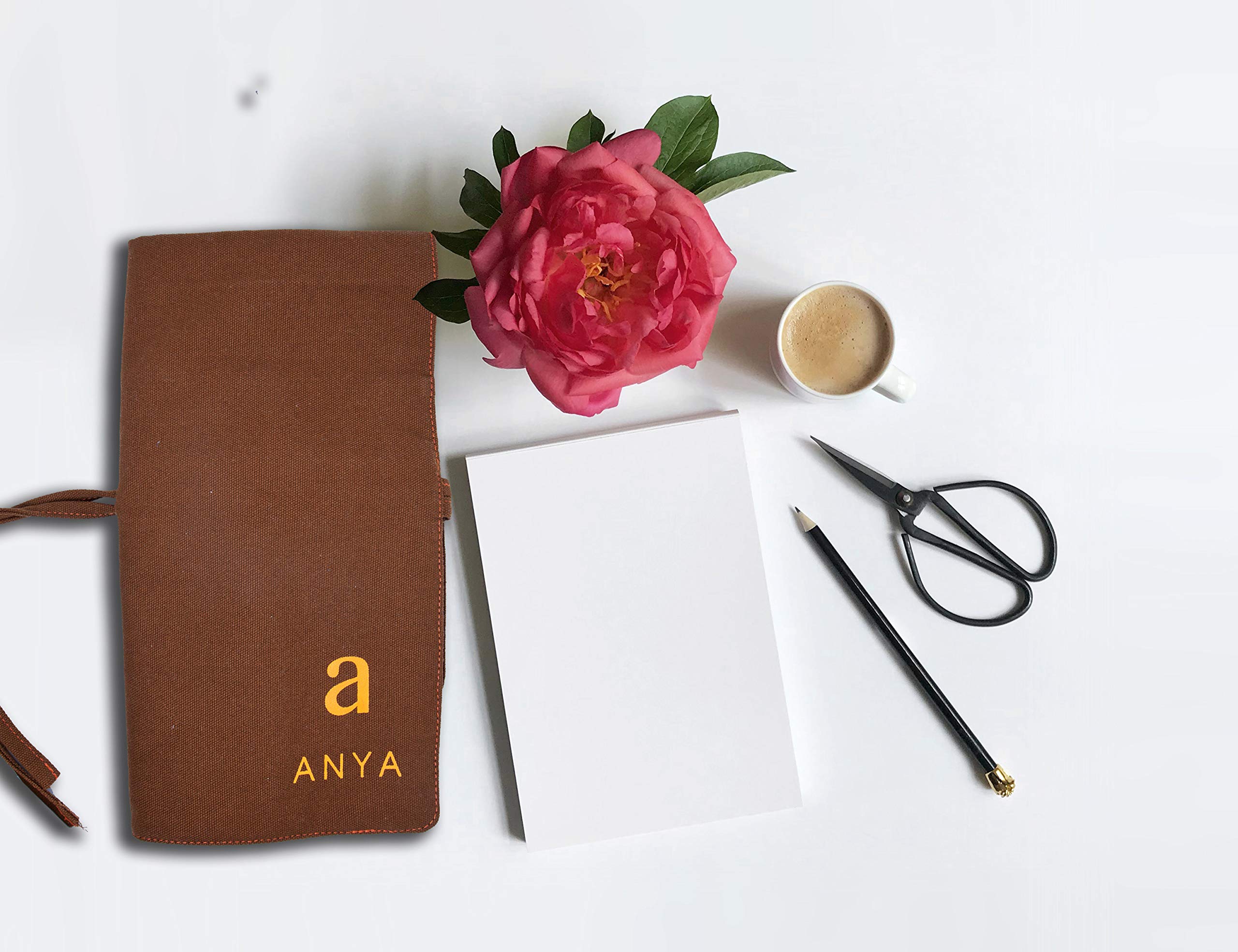 ANYA Artists Paint Brush Holder, 20 Slots Paint Brush Storage Canvas Roll up pouch for Acrylic Oil Watercolor, Dark brown PEDZEL (brushes not included)