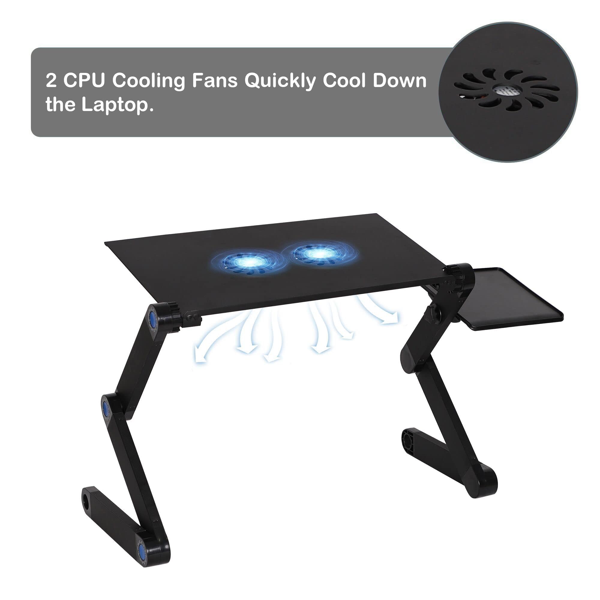 TRY & DO Adjustable Laptop Stand for Couch, Bed, Aluminum Portable Lap Desk, Foldable Ergonomic Laptop Desk with Heat Emission Hole & Detachable Mouse Pad