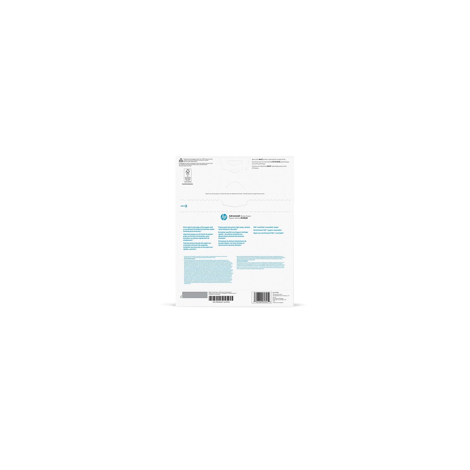 HP Advanced Photo Paper, Glossy, 65 lb, 8 x 10 in., 203 x 254 mm, 25 sheets