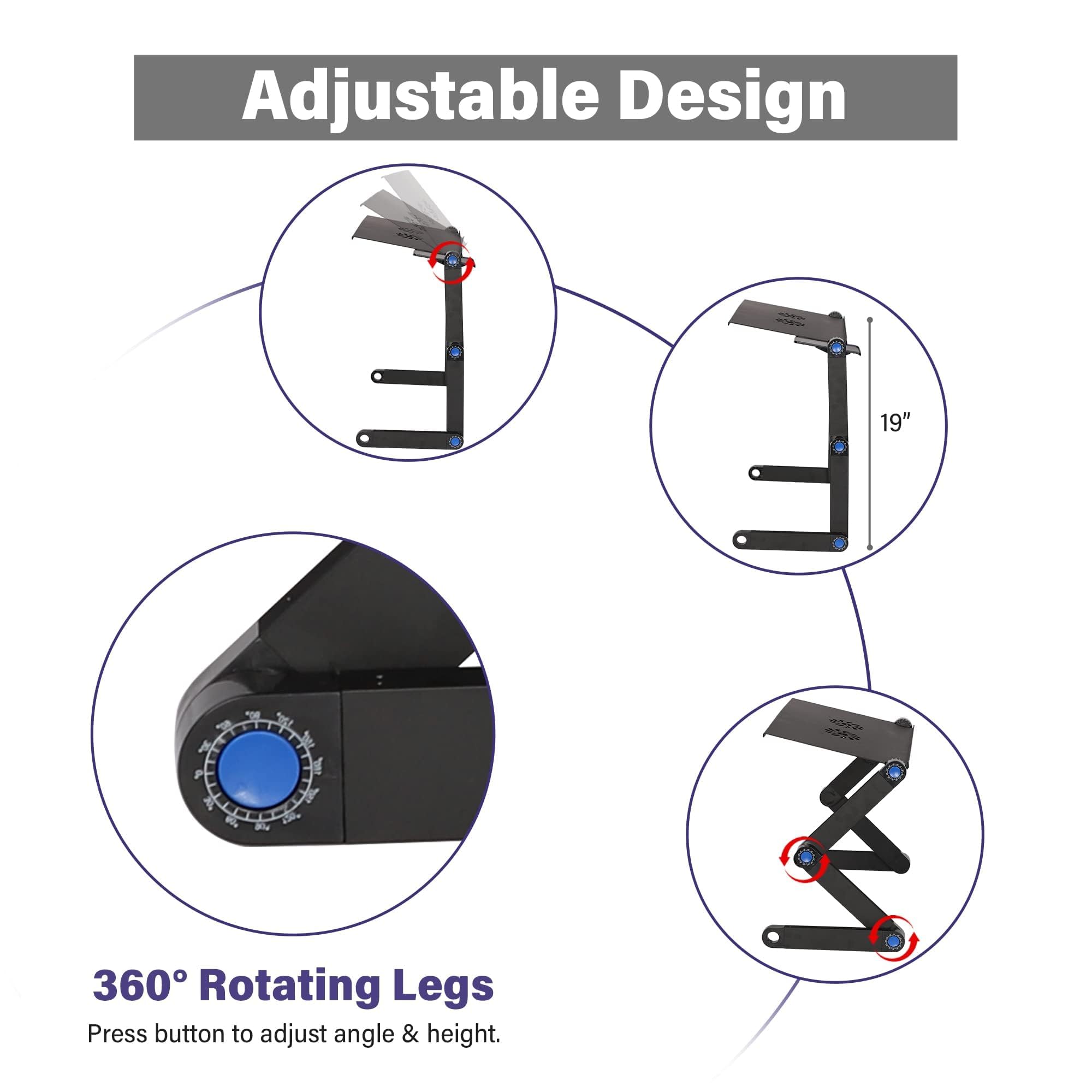 TRY & DO Adjustable Laptop Stand for Couch, Bed, Aluminum Portable Lap Desk, Foldable Ergonomic Laptop Desk with Heat Emission Hole & Detachable Mouse Pad