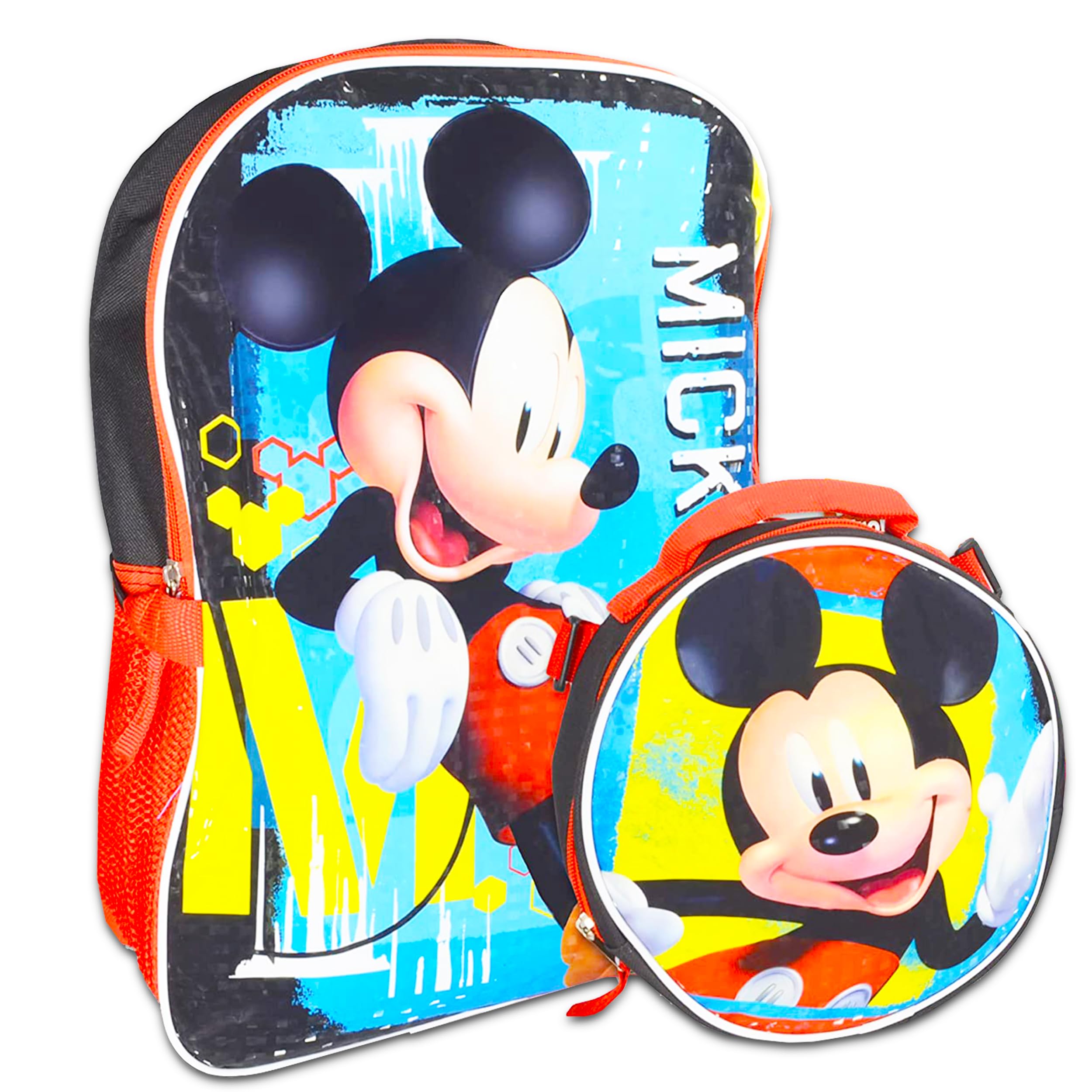 DISNEY CLASSICS Mickey Mouse Backpack For Boys, Girls, Kids-6 Pc Bundle With 16 inchBackpack, Lunch Box, Stickers, And More (Mickey School Supplies) box supplies,