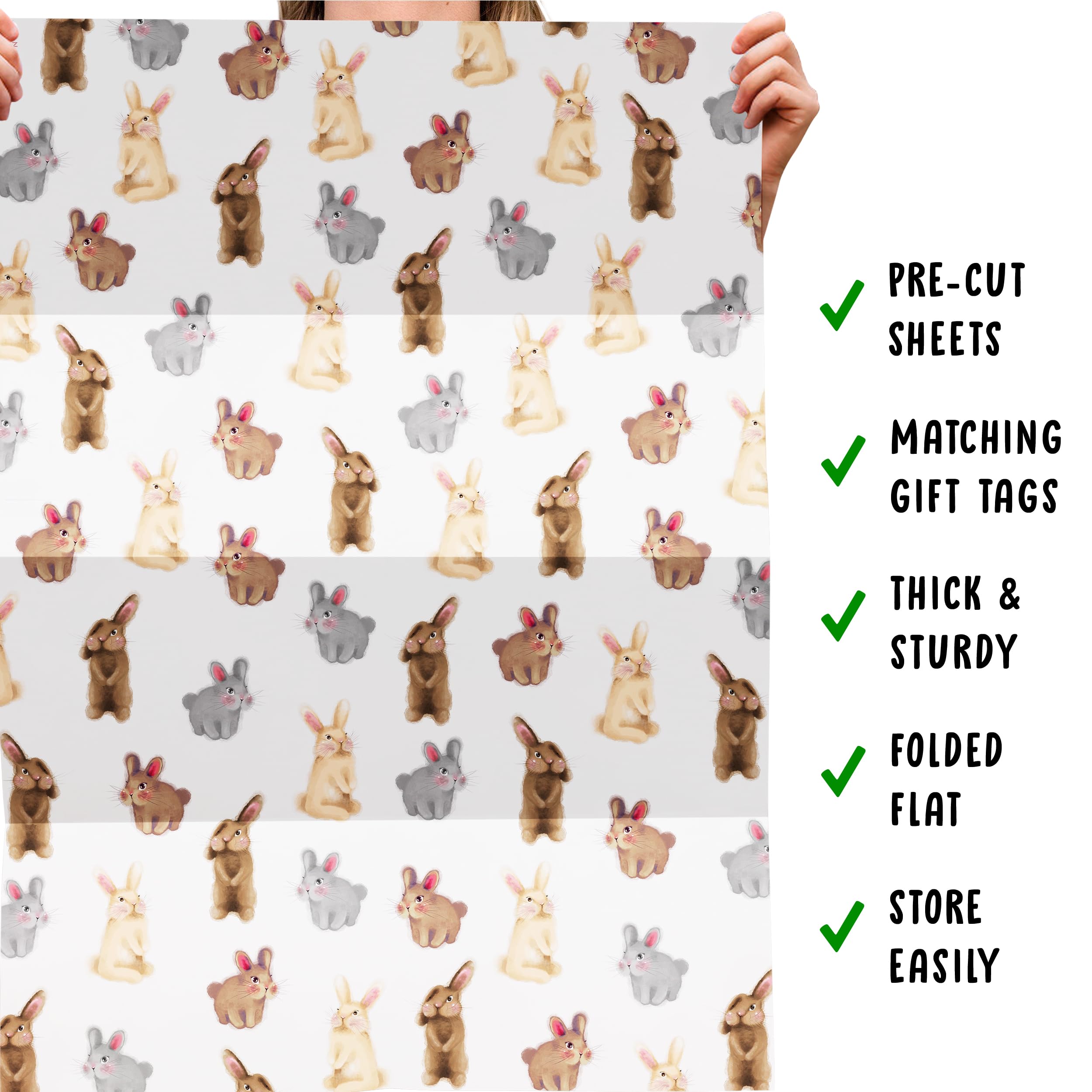 CENTRAL 23 - Easter Bunny Wrapping Paper for Girls Kids Boys - 6 Sheets of Gift Wrap for Boys - Fluffy Bunnies - For Men Women - For Birthdays - Easter Decorations Religious - Recyclable