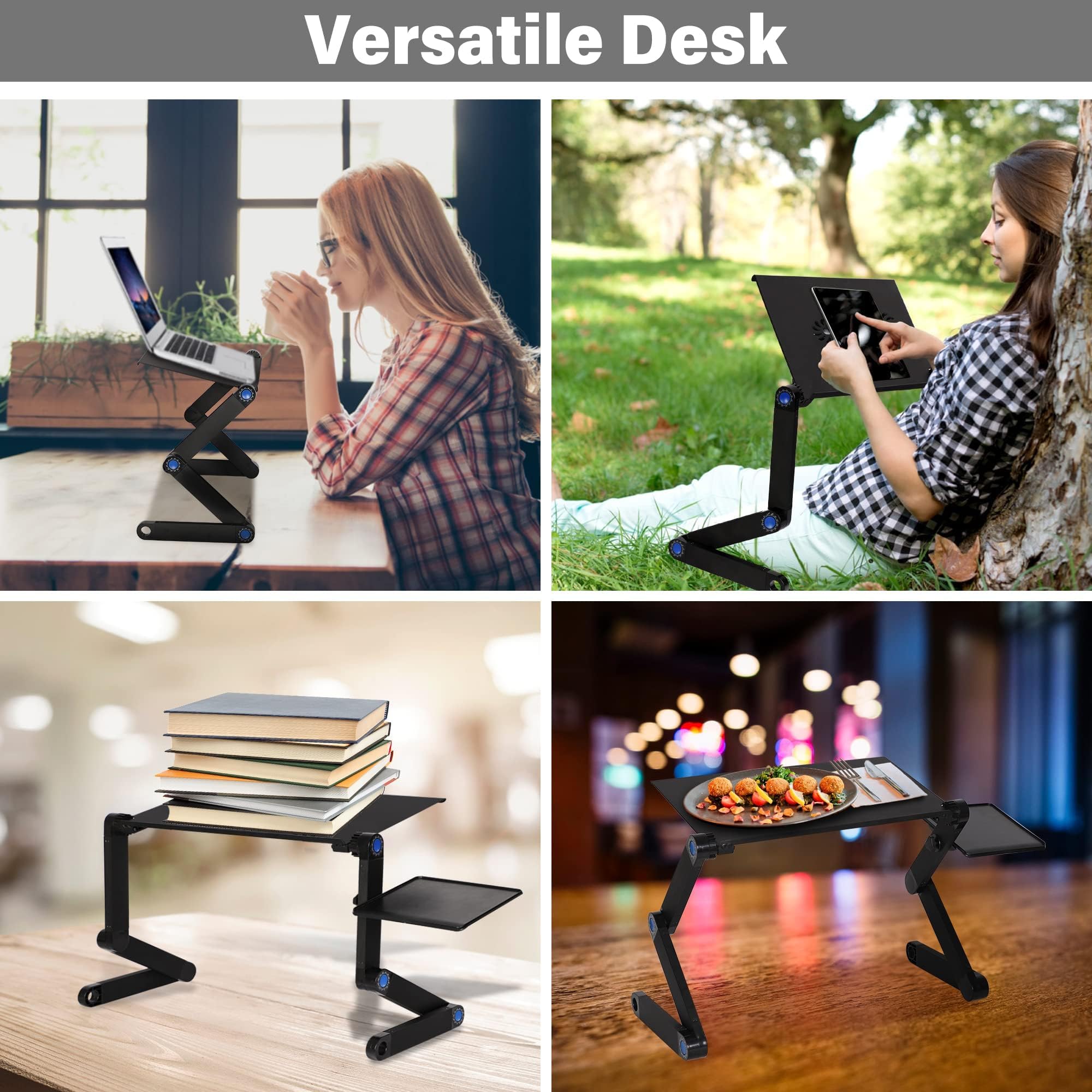 TRY & DO Adjustable Laptop Stand for Couch, Bed, Aluminum Portable Lap Desk, Foldable Ergonomic Laptop Desk with Heat Emission Hole & Detachable Mouse Pad