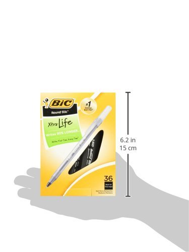 BIC Round Stic Xtra Life Ballpoint Ink Pens, Medium Point (1.0mm), Black Pens, Flexible Round Barrel For Writing Comfort, 144-Count