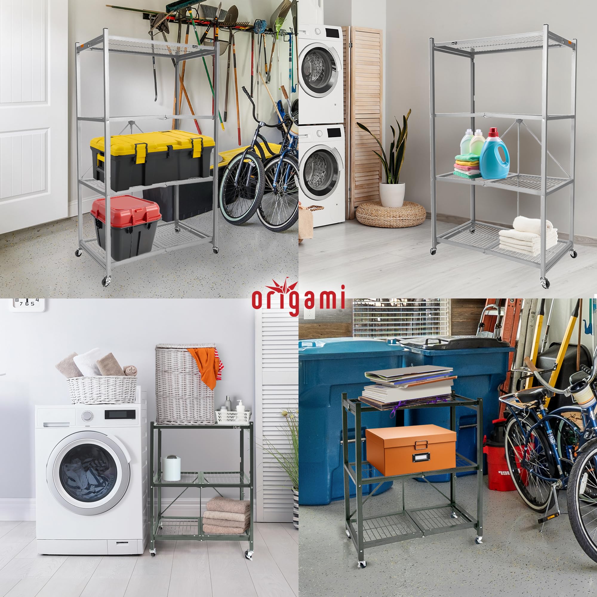 Origami Magnetic Shelf Liners For Wire Shelves & Wire Shelving | R5 Series Collapsible Foldable 4-Shelf Large Heavy Duty Storage Rack (4 Pack) | Clear