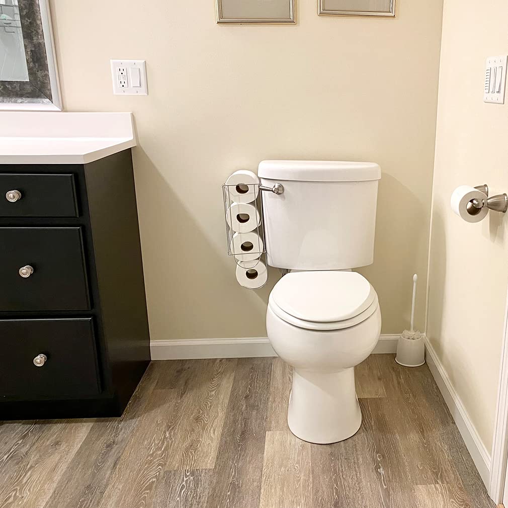 Evelots Over The Tank Metal Hanging Toilet Paper Holder and Spare Reserve, Holds 4 Rolls for Bathroom Storage, No Tool Install, Chrome