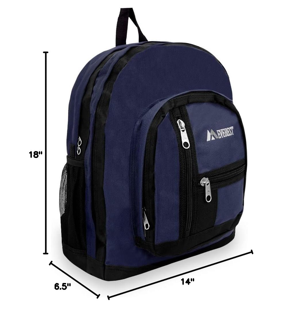Everest Double Main Compartment Backpack, Navy, One Size