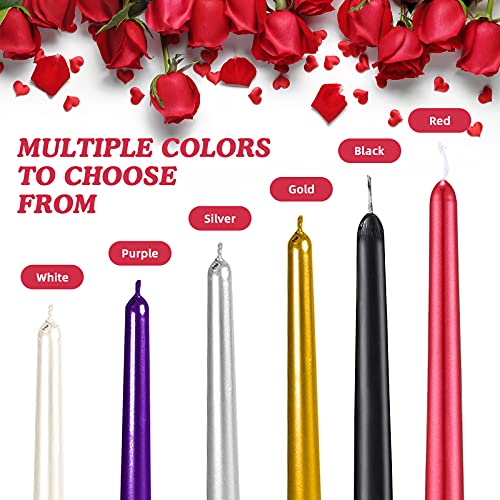 10 Inch Taper Candles, 12 Pack Tall Unscented Dripless Candles with Cotton Wicks Perfect for Dinner, Party, Wedding or Farmhouse Decor, 7-9 Hour Burn Time- 7/8" Base (10 inch/Glossy, White)