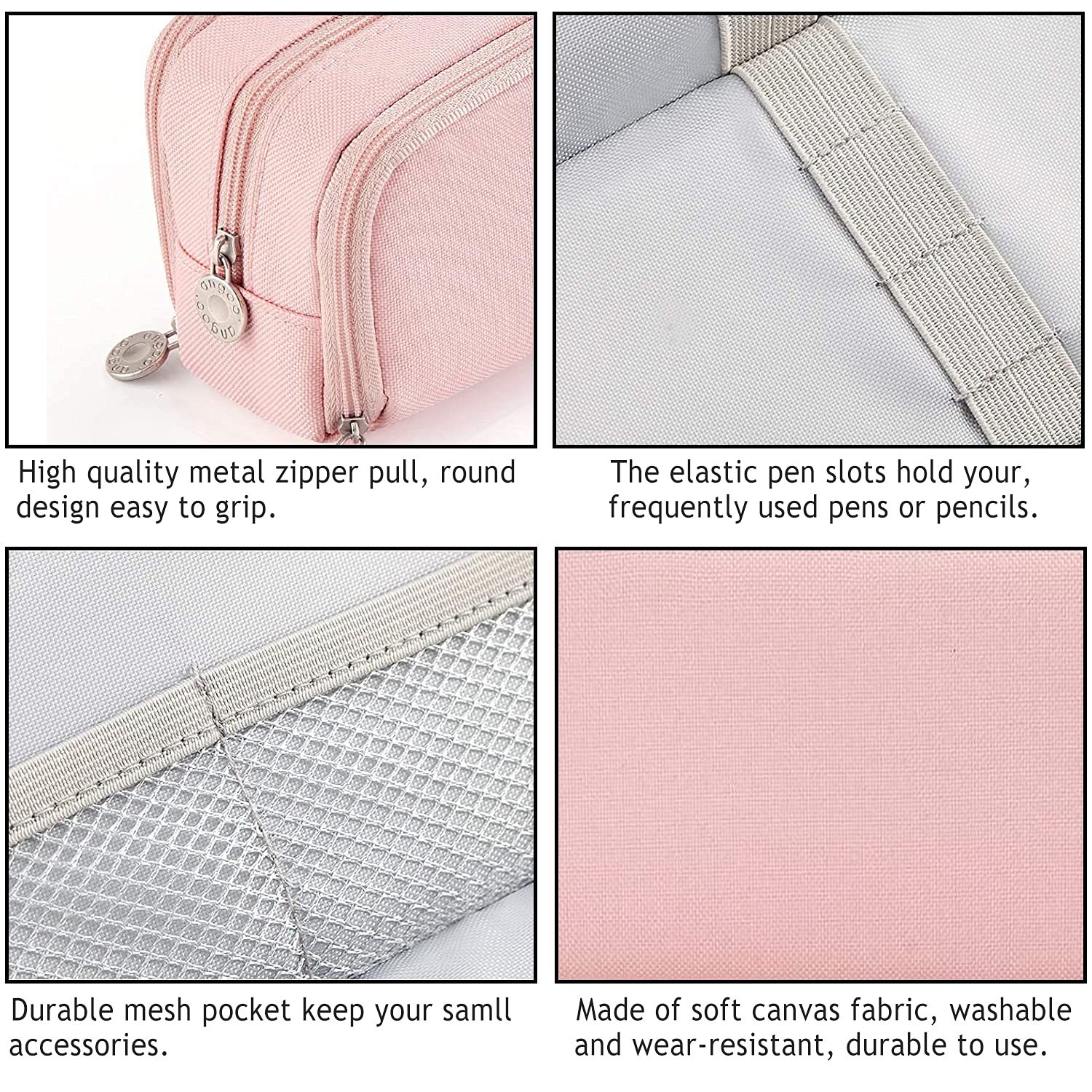 SeBeLi Pencil Case Big Capacity 3 Compartments Pouch Stationery Art Pen Bag for Girls Teens Students School & Office Supplies - Plaid White