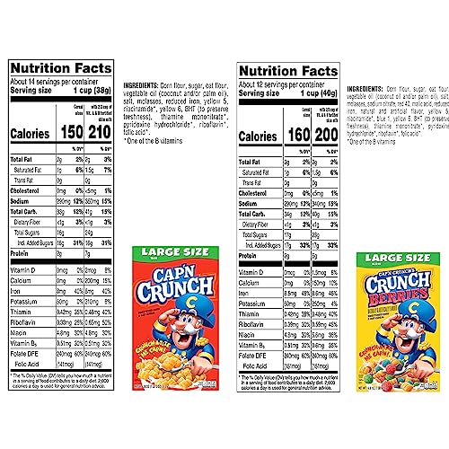Cap'n Crunch Cereal, Original & Crunch Berries Variety Pack, Large Size Boxes, (4 Pack)