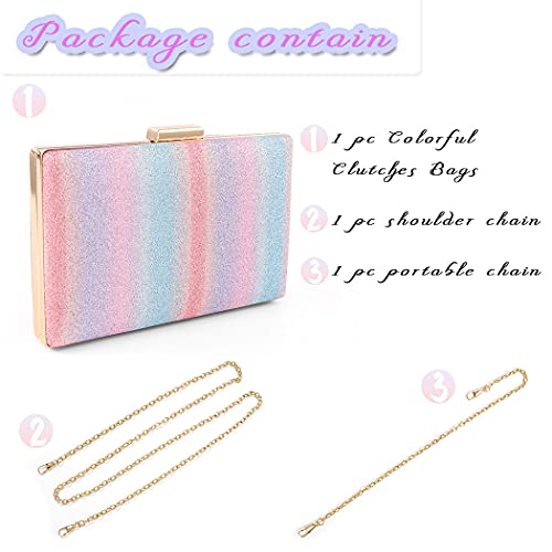 ELABEST Rainbow Evening Clutch Bag Chic Handbag Money Purses Sparkly Sequin Crossbody Shoulder Cocktail Party Bags (Light Color)