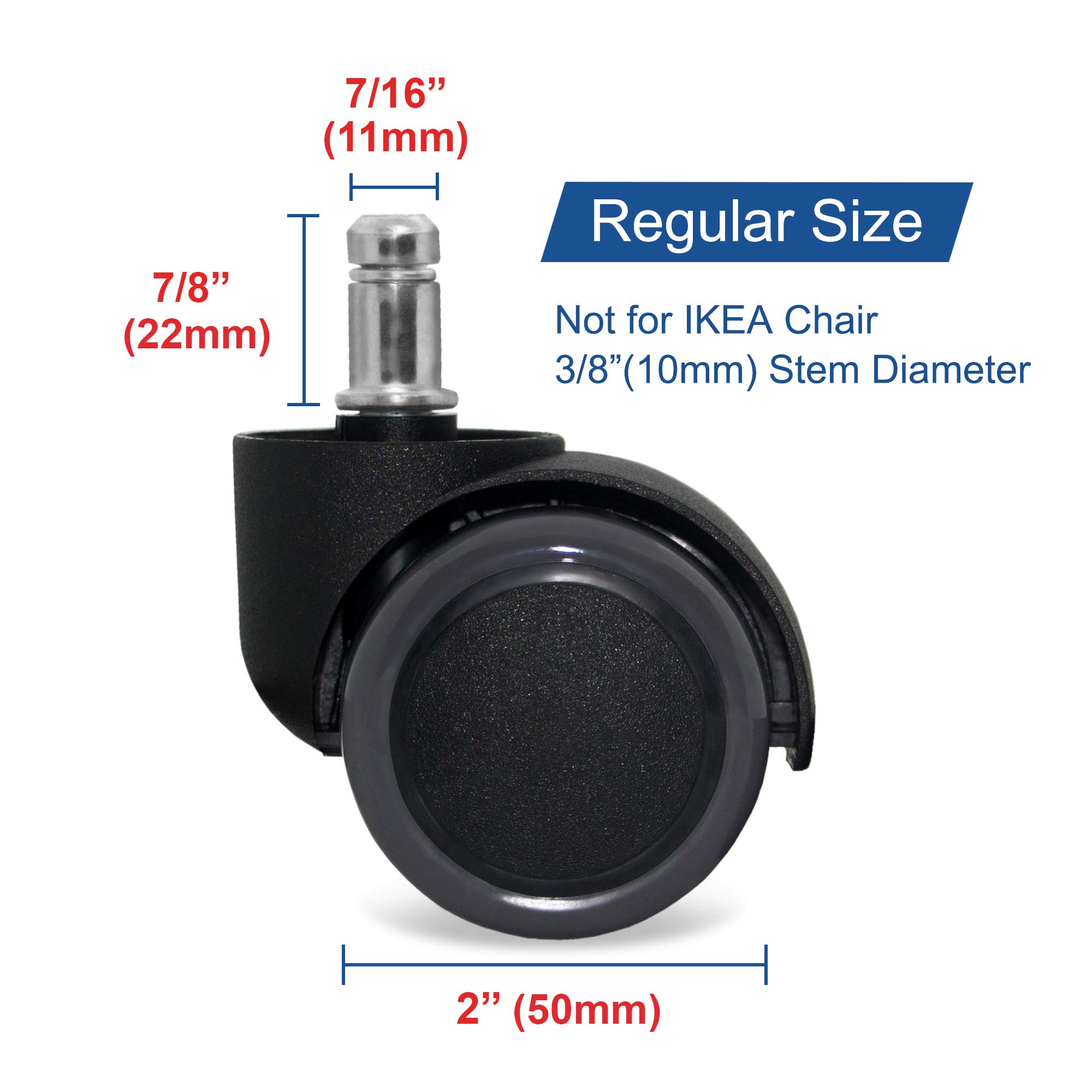 Guildrey Office Chair Caster Wheels, 7/16” (11mm) Stem Diameter, Protecting Floor Rubber, Standard Stem, Easy Install for Replacement, Set of 5