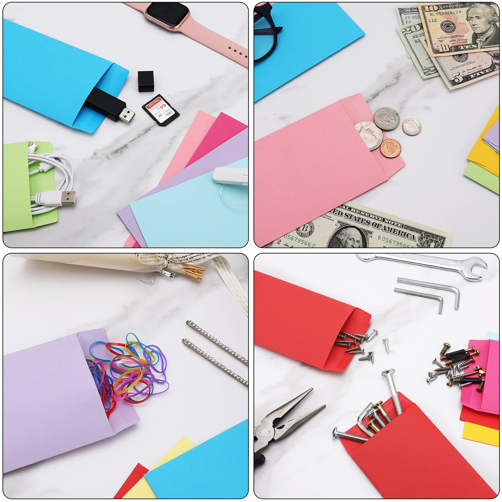 100 Pack Colorful Cash Envelopes 6.7x3.5 Fit for 100 Envelope Money Saving Challenge, Large Money Envelopes for Cash, Budgeting, Check, Coin, Tickets, Jewelry, small items & collectables