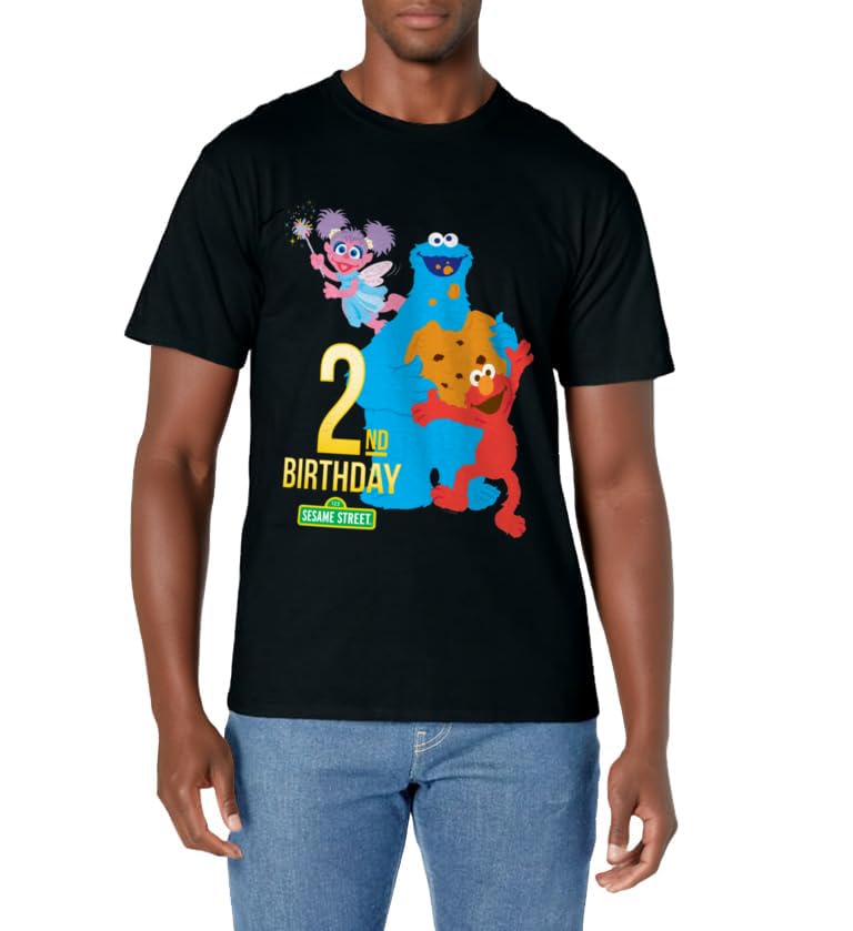 Sesame Street Black Classic Fit 2nd Birthday T-Shirt - Crew Neck, Short Sleeve, Cotton & Polyester