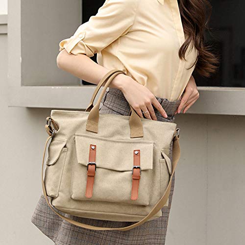Women's Vintage Canvas Shoulder Tote Purse Satchel Large Crossbody School Bag Top Handle Handbag (Brown)
