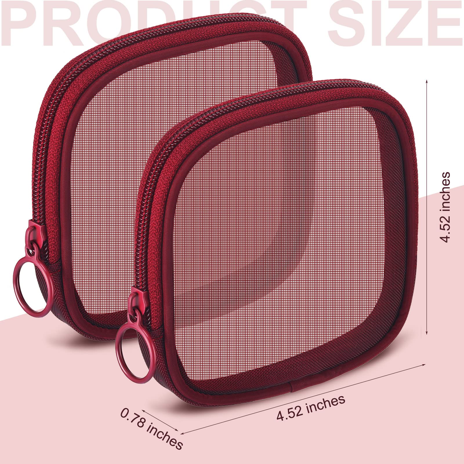 Weewooday 4 Pcs Mesh Makeup Bag Mesh Cosmetic Bag Travel Toiletry Pouch with Zipper Mini Makeup Cosmetic Purse for Daily Accessory (Pink,Small)(Small,Wine Red)