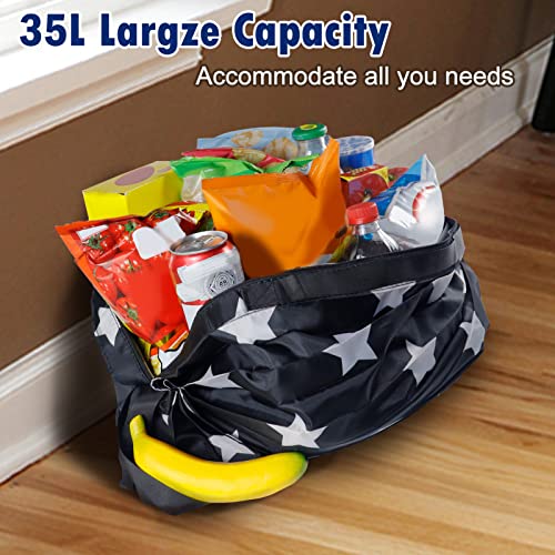 Aosbos Reusable Grocery Bags Foldable Shopping Bag with Zipper Portable Duffle Bag for Travel Packable Large Utility Tote Bag Gym Backpack for Women Men, Black Star