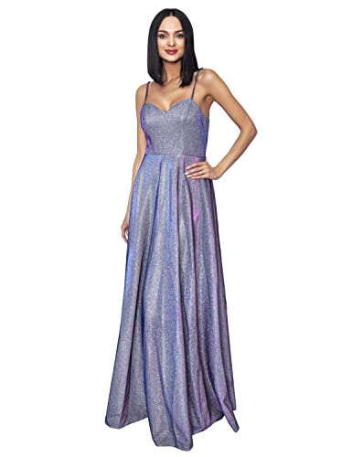 BOSJHD Shiny Gradient Strap Open Back Elegant Party Evening Dress(Purple,XX-Large)