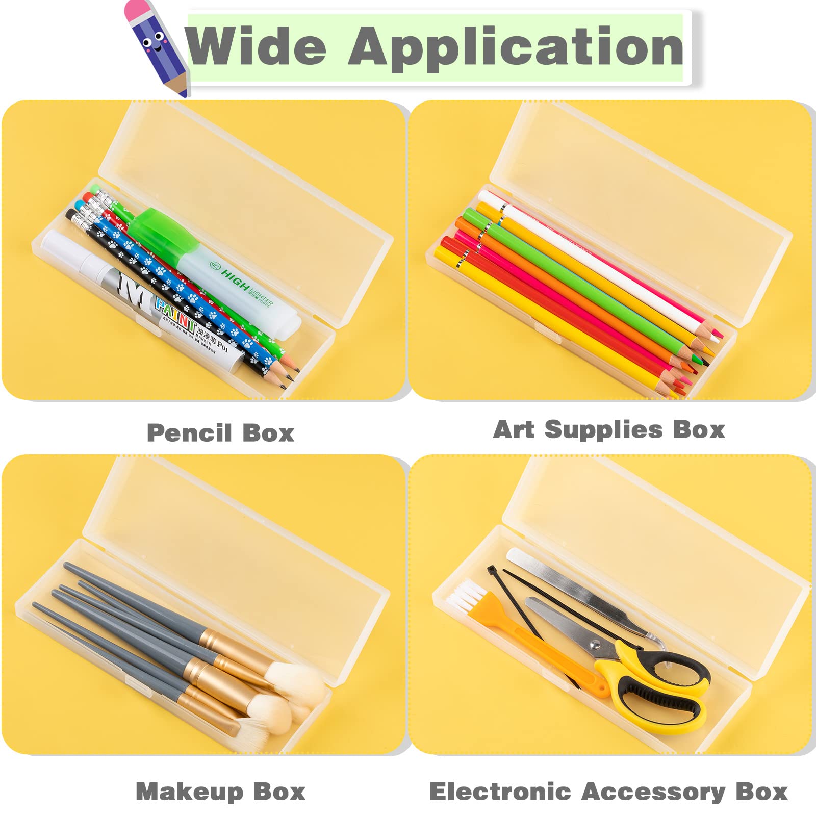 24 Pieces Plastic Pencil Case Plastic Stationery Case Frosted Clear Pencil Box Pencil Tin Pencil Holder Box with Hinged Lid and Snap Closure for Pencils Pens School Organizer Storage (White)
